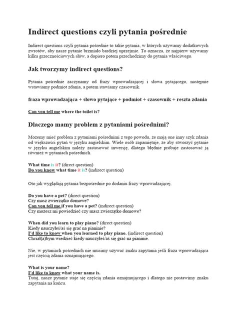 Indirect Questions Pdf
