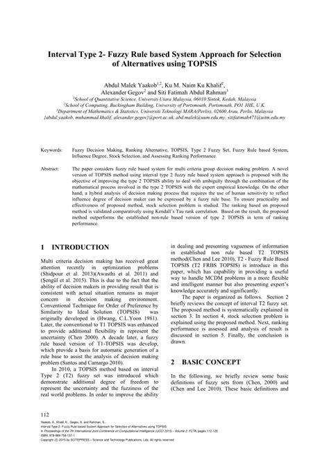 Pdf Interval Type 2 Fuzzy Rule Based System Approach For Selection Of