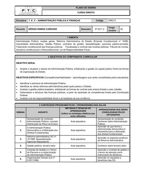 Plano De Ensino Curso Direito Disciplina T E V