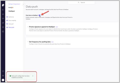 Hubspot Enable Data Push Pronto Support
