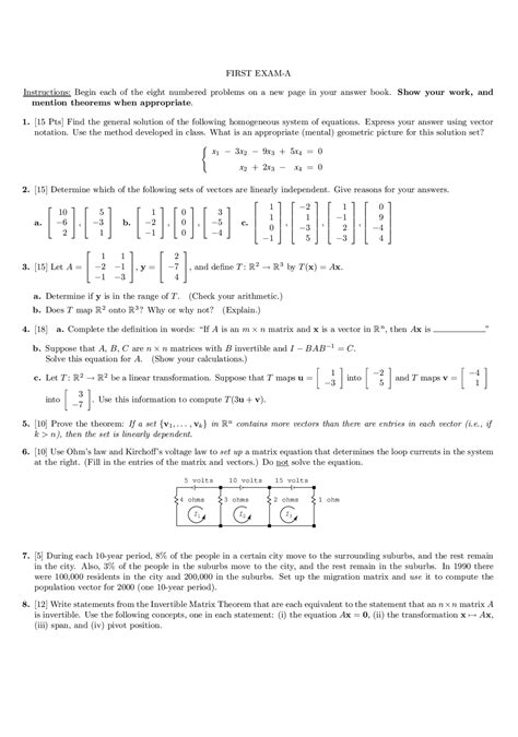8 Problems On Exam A Introductory Matrix Theory Math 225 Docsity