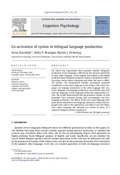 Pdf Co Activation Of Syntax In Bilingual Language Production