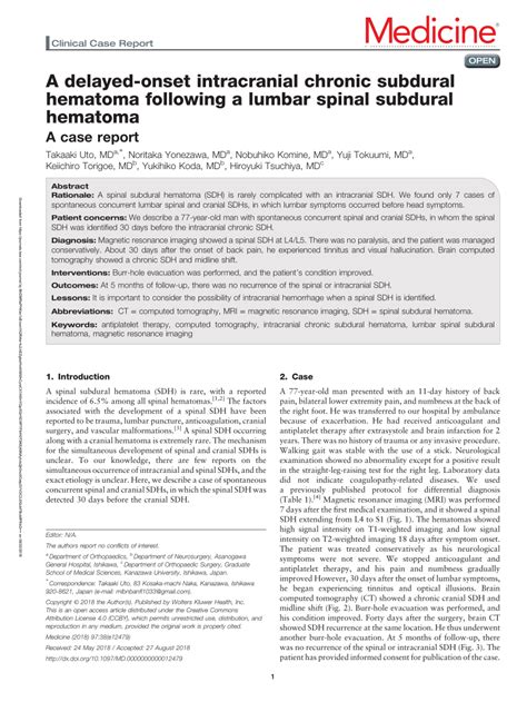 Pdf A Delayed Onset Intracranial Chronic Subdural Hematoma Following
