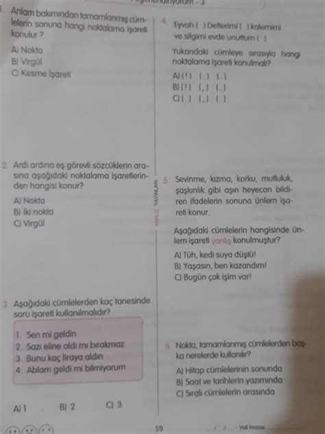 Anlam Bak M Ndan Tamamlanm C Mlelerin Sonuna Hangi Noktalama I Areti