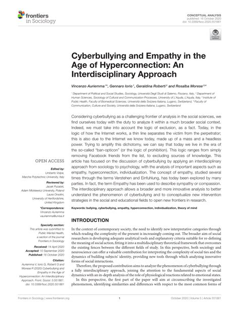 Pdf Cyberbullying And Empathy In The Age Of Hyperconnection An