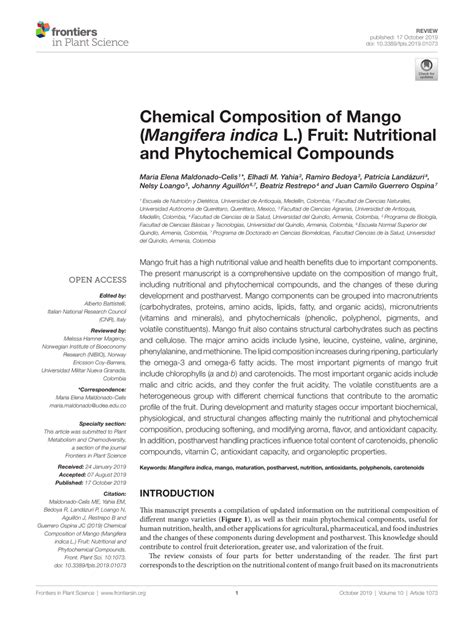 Pdf 2019 Mango Phytochemicals Frontiers In Plant Science Proofs