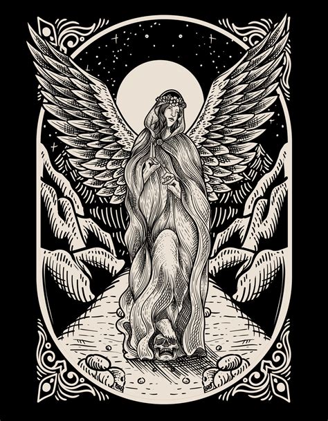 Illustration Vintage Angel With Engraving Style 13487827 Vector Art At