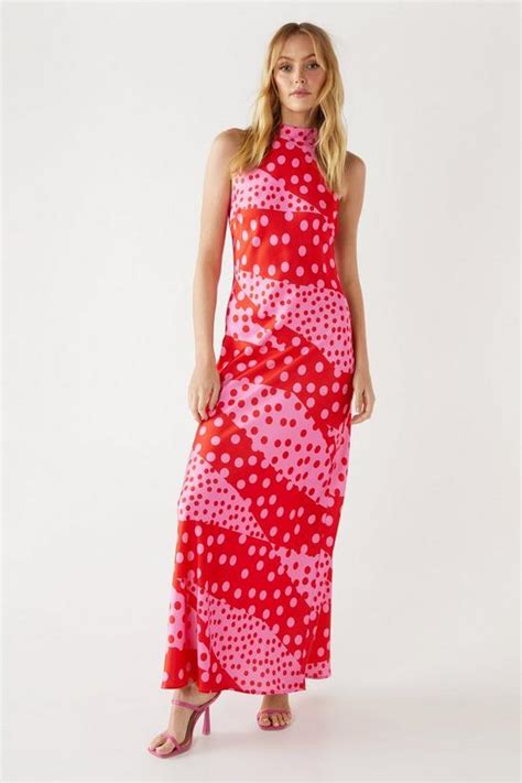 Dresses Spot Satin Halter Neck Backless Maxi Dress Warehouse