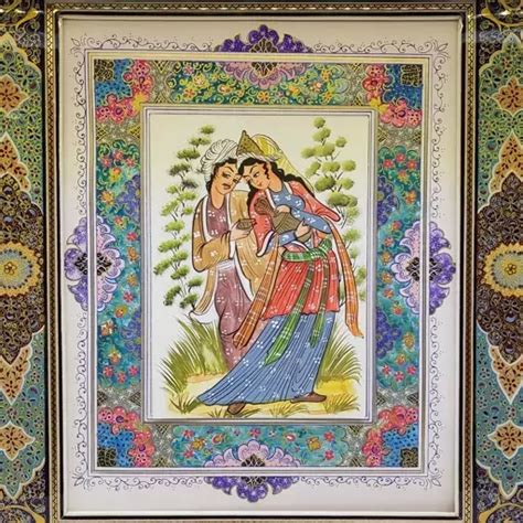 خرید و قیمت تابلو خاتم کاری دور نقاشی طرح لیلی و مجنون کد 40 از غرفه