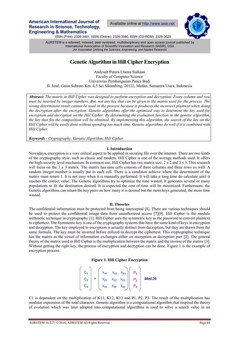 Genetic Algorithm In Hill Cipher Encryption Pdf