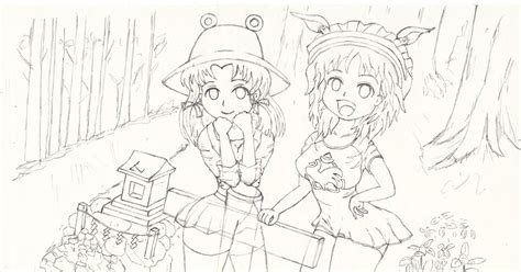 諏訪子 【ラフ】諏訪子さまとわたしのラフ絵です があ子（はつざい）のイラスト Pixiv