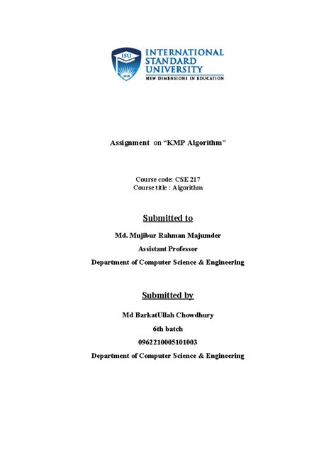 0962210005101003 Cse 217 Assignment On Kmp Algorithm” Course Code