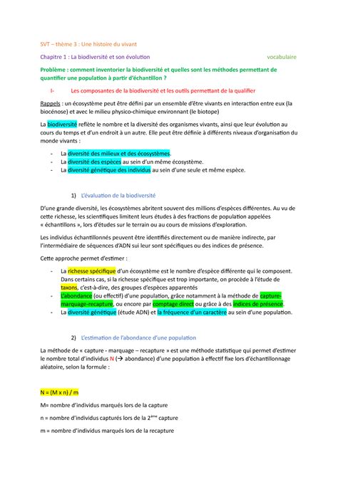 Svt 1 Leçon Svt Thème 3 Une Histoire Du Vivant Chapitre 1 La