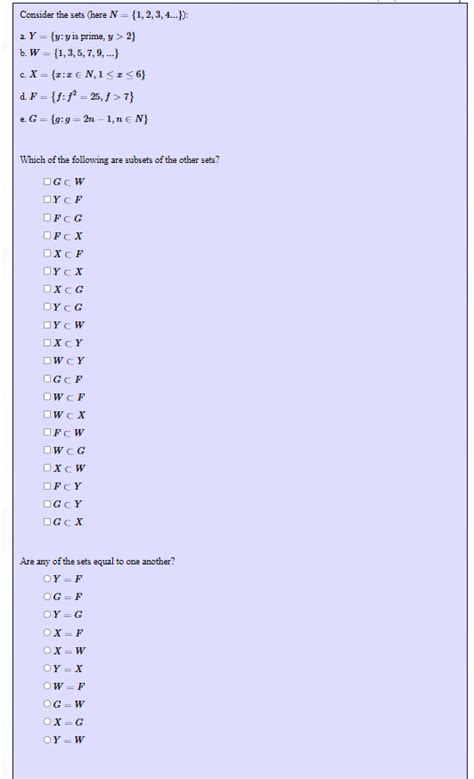 Solved Consider The Sets Here N A Y Y Y Is Chegg