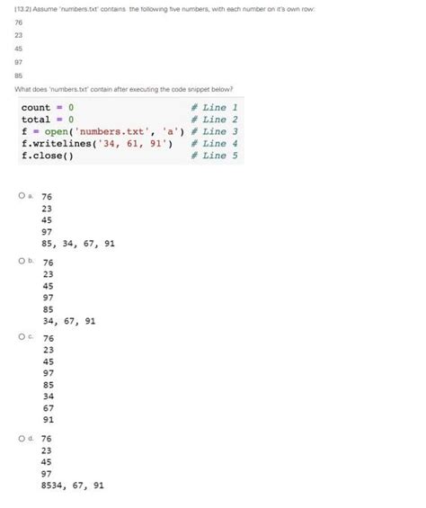 Solved 332 Assume Numberstxt Conteins The Following