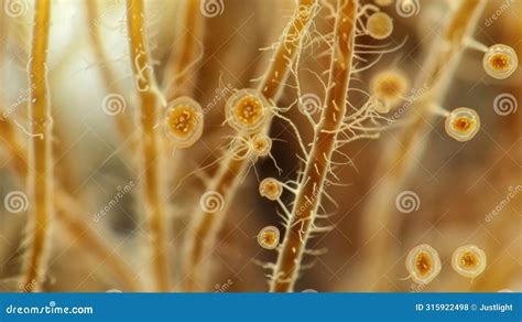 A Microscopic View Of The Microscopic Spores Of A Fungal Hypha Responsible For The Unseen