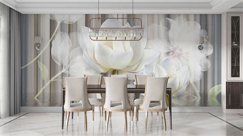 Флорален тапет с големи бели цветя и триизмерен ефект идеален за спалня и хол Фототапети