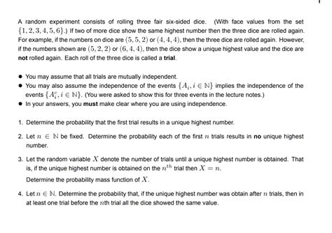 Solved A Random Experiment Consists Of Rolling Three Fair
