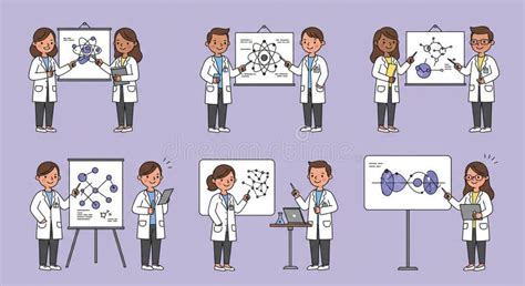 Cartoon Illustrations Of Scientists Both Male And Female