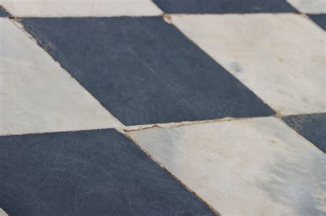 Full Frame Image Of Floor Black And White Checked Tiles Monochrome