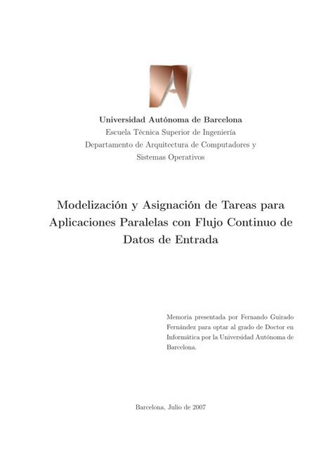 Pdf Modelizaci N Y Asignaci N De Tareas Para Aplicaciones Paralelas Barcelona Julio De