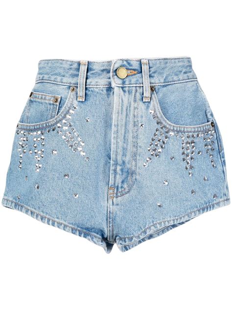 Alessandra Rich Crystal Embellished Mini Denim Shorts Farfetch