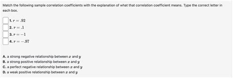 solved match the following sample correlation coefficients