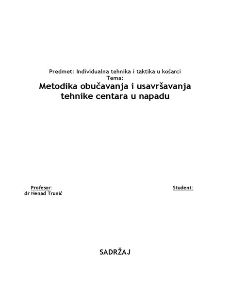 Individualna Tehnika U Kosarci Pdf