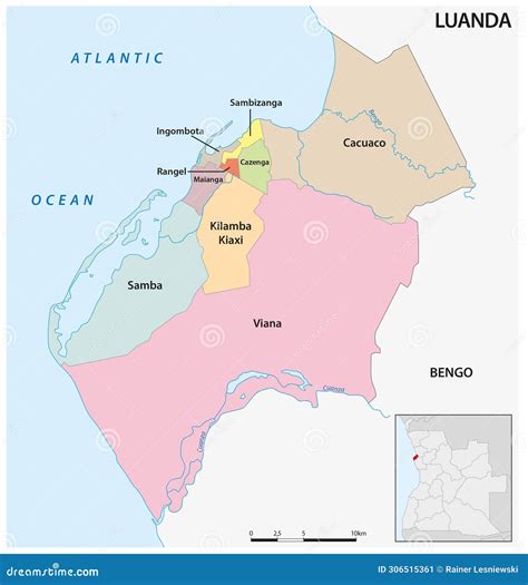 Luanda Map Capital City Of Angola Municipal Administrative Area Map