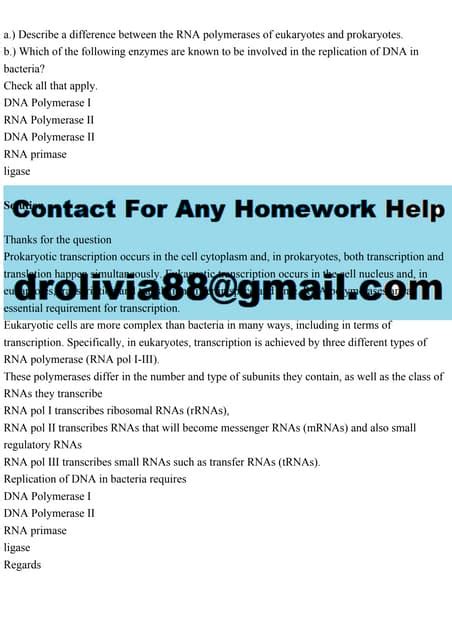 A Describe A Difference Between The Rna Polymerases Of Eukaryotes Pdf