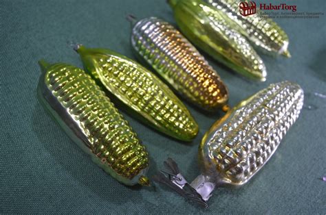 Купить Елочные новогодние игрушки украшения 6 штук Кукуруза початок Стекло Подборка 80