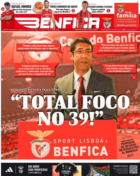 Capa Jornal Benfica 21 Julho 2023 Capasjornaispt