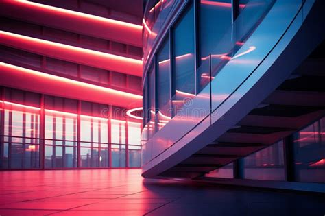 An Empty Room With Red Neon Lights Stock Illustration Illustration Of Building Feature 294078122