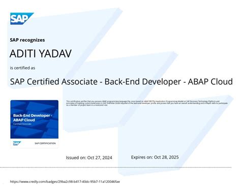 Aditi Yadav On Linkedin Sapcertification Abapcloud S4hana