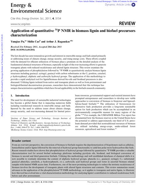 Pdf Application Of Quantitative 31 P Nmr In Biomass Lignin And