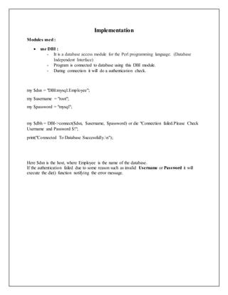 Miniproject On Employee Management Using Perl Database PDF