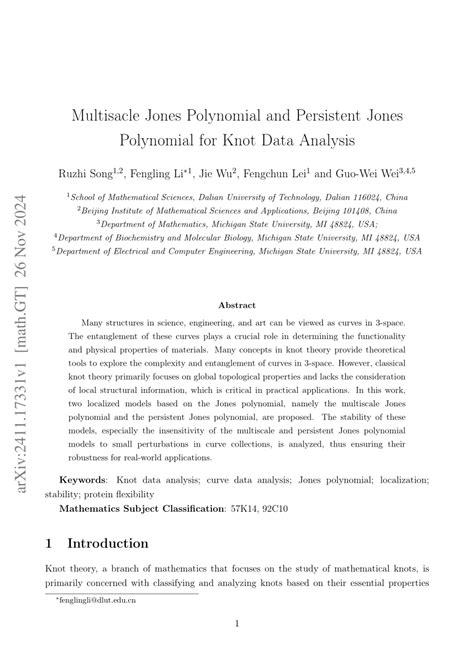 Pdf Multiscale Jones Polynomial And Persistent Jones Polynomial For