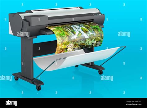 Plotter Large Format Inkjet Printer On Blue Backdrop 3d Rendering