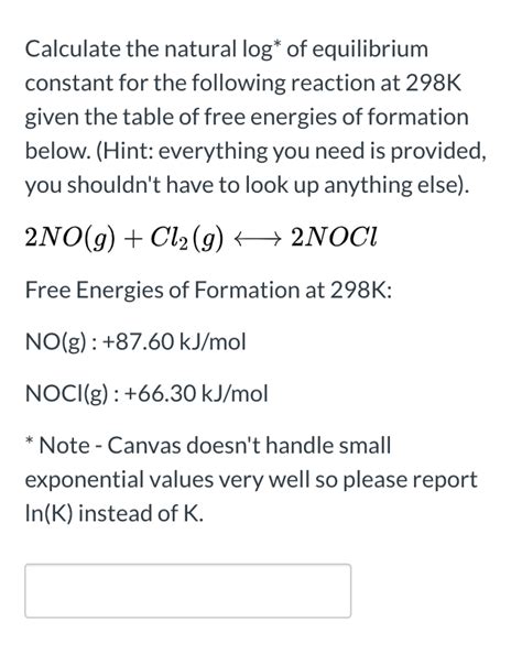 Solved Calculate The Natural Log Of Equilibrium Constant Chegg