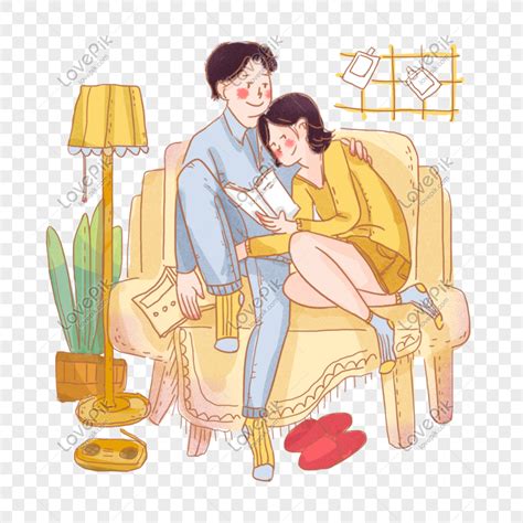 집에서 몇 달콤한 포옹 독서 책 발렌타인 데이 손으로 그린 그림 Png 일러스트 무료 다운로드 Lovepik