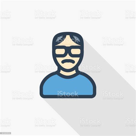 아바타 아버지 성인 남자 얇은 라인 플랫 컬러 아이콘 선형 벡터 기호입니다 화려한 긴 그림자 디자인입니다 경관에 대한 스톡 벡터