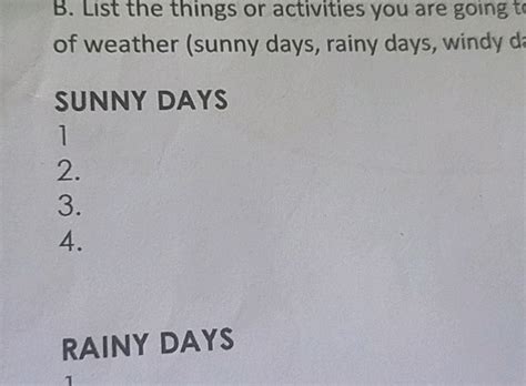B List The Things Or Activities You Are Going StudyX