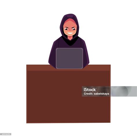 노트북 컴퓨터 사이버 범죄 인터넷 사기를 사용 하 여 검은 까마귀에 해커 개념에 대한 스톡 벡터 아트 및 기타 이미지 개념