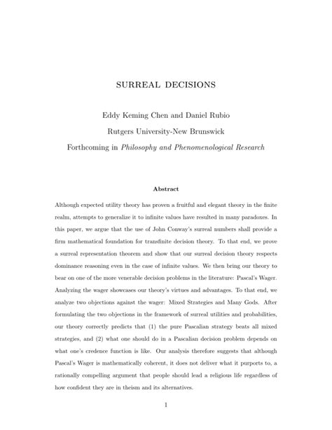 Surreal Decisions Eddy Keming Chen Daniel Rubio