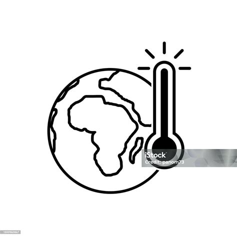 그래픽 디자인 로고 웹 사이트 소셜 미디어 모바일 앱 일러스트레이션을 위한 온도계 기호가 있는 지구 온난화 아이콘 벡터 글로벌