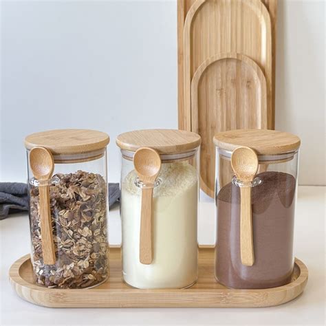 Pote De Vidro Tampa E Colher De Bambu 870 Ml