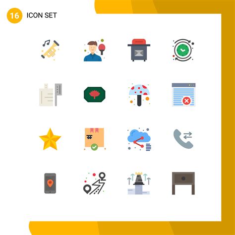 16 Universal Flat Color Signs Symbols Of Time Clock Sport Circle Postbox Editable Pack Of