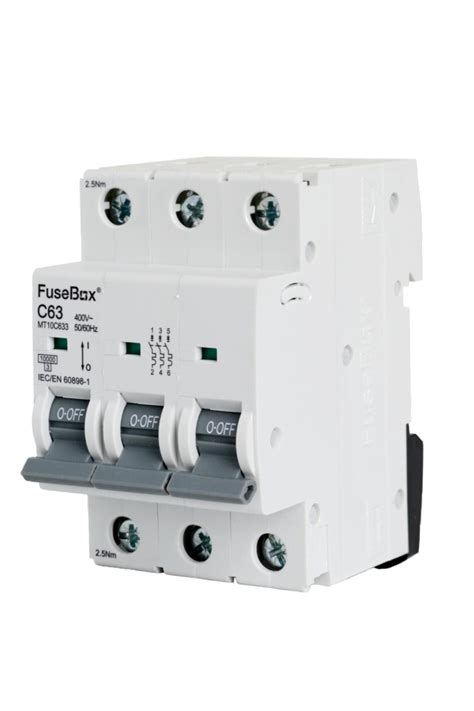 FuseBox MT10C633 MCB 3 Pole 10kA 63A C Curve AA Jones Electric