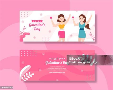 Happy Galentines Day Banner Flat Cartoon Hand Drawn Templates
