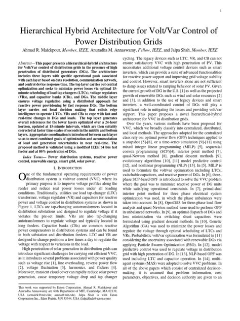 Hierarchical Hybrid Architecture For Volt Var Control Of Power